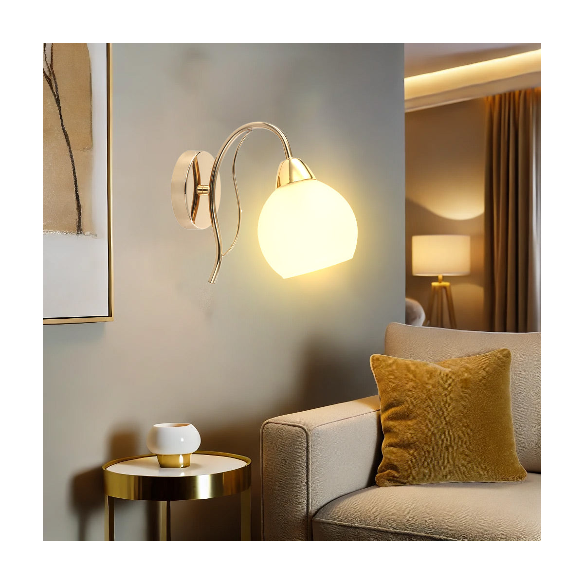 Golden Wall Lamp with E27 Bulb Holder and Frosted Glass Shade – Cash ...