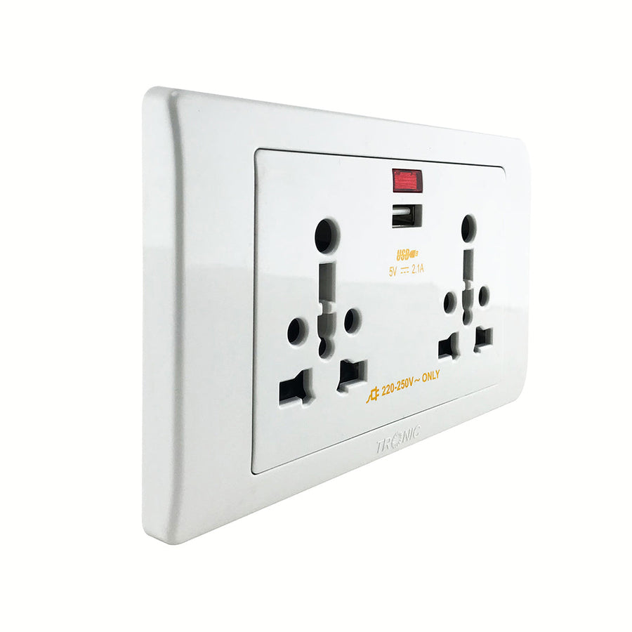 Twin Universal Socket with 1 USB – Tronic Tanzania