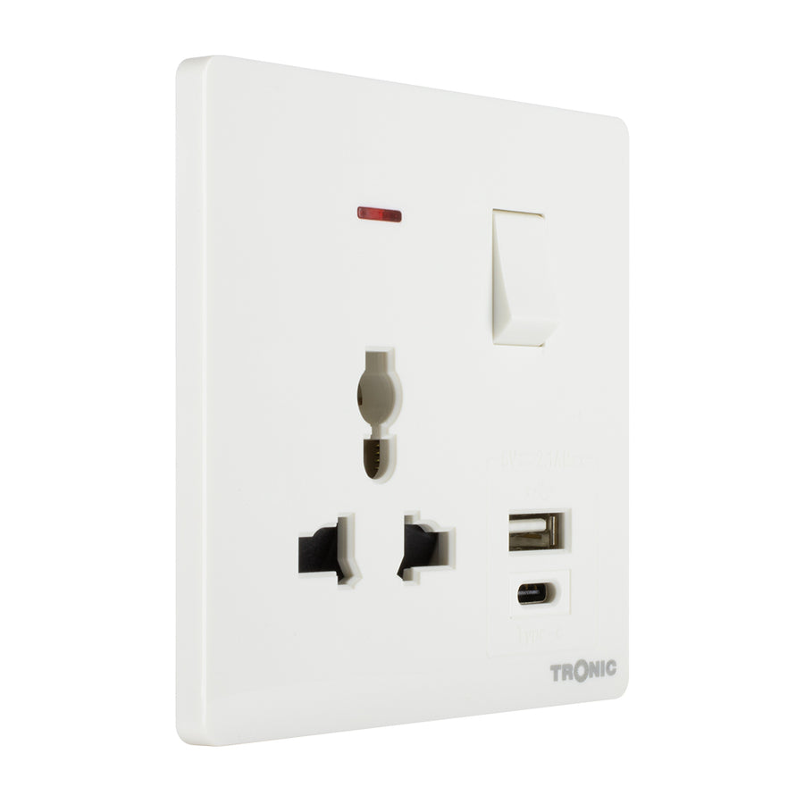 Universal Single Switch Socket with USB + Type C – Tronic Tanzania