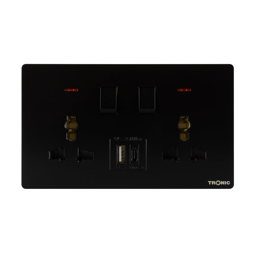 Universal Switch Socket Twin with USB + Type C – Tronic Tanzania