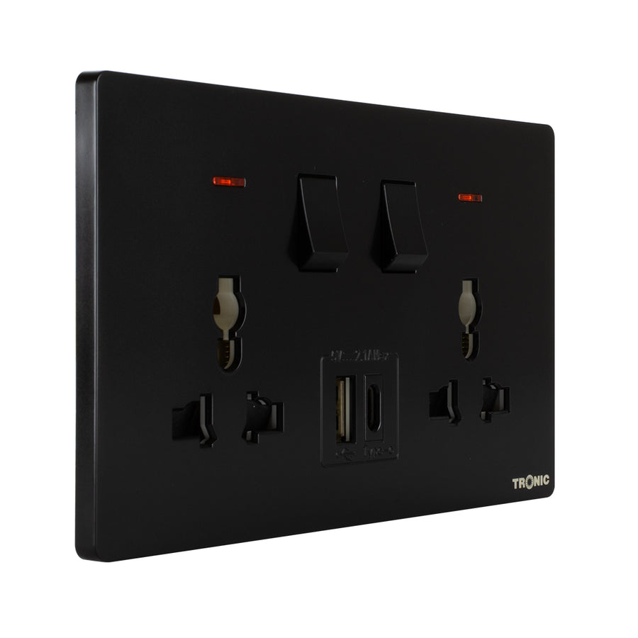 Universal Switch Socket Twin with USB + Type C – Tronic Tanzania
