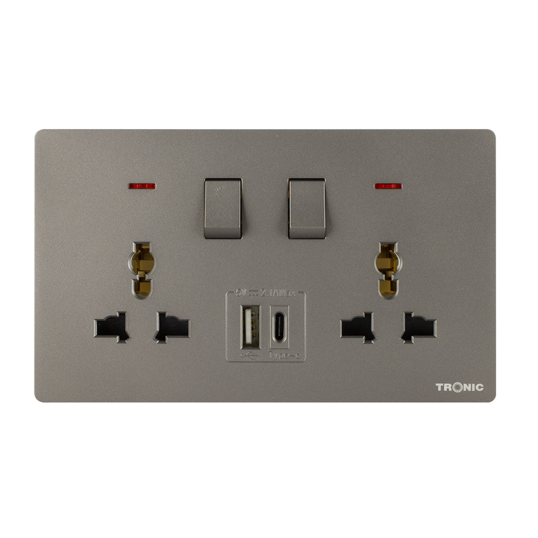 Universal Switch Socket Twin with USB + Type C – Tronic Tanzania