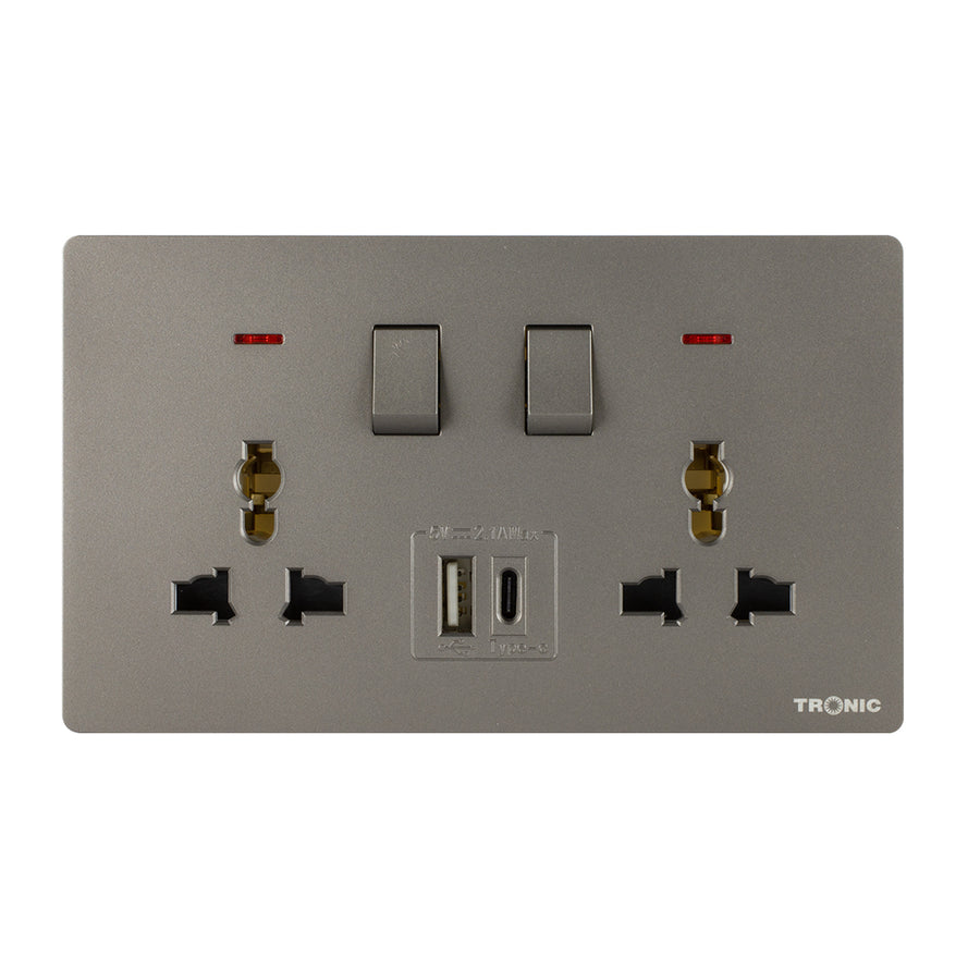 Universal Switch Socket Twin with USB + Type C – Tronic Tanzania