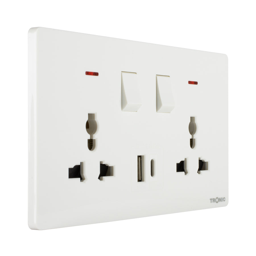 Universal Switch Socket Twin with USB + Type C – Tronic Tanzania